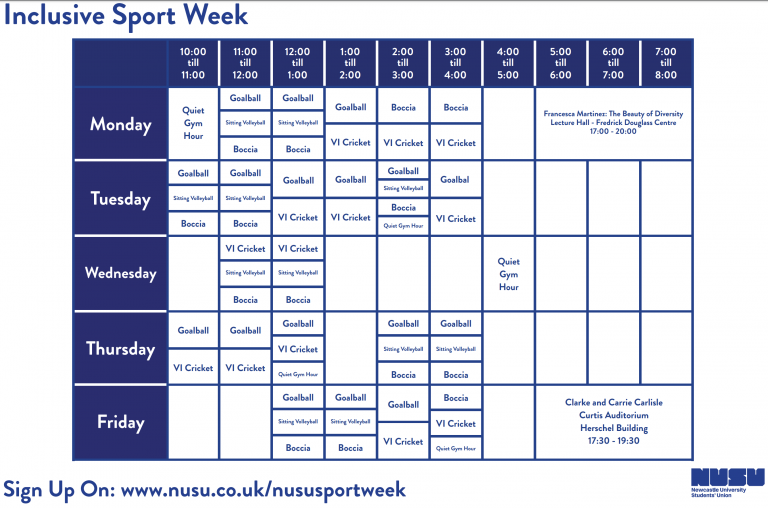 2nd-6th december 2019: inclusive sport week – NU Disability Interest Group
