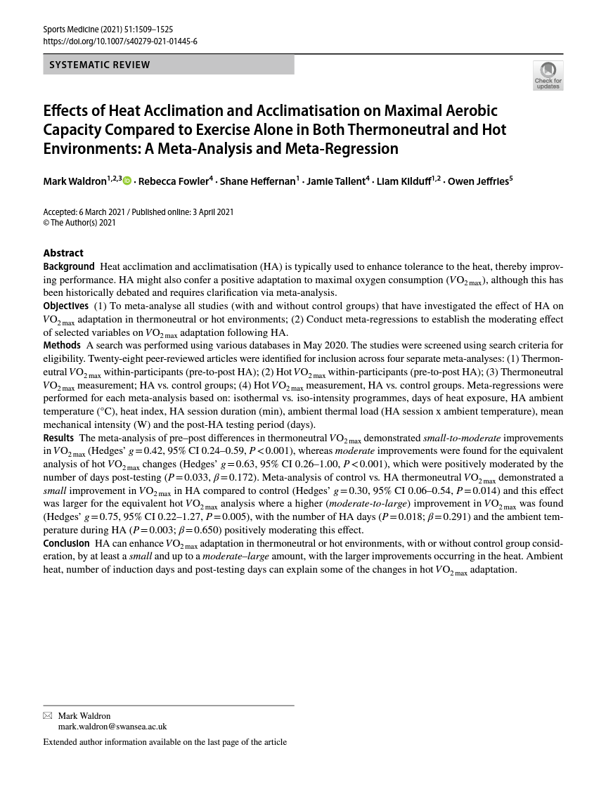New study: Meta-analysis exploring effects of heat acclimation on ...