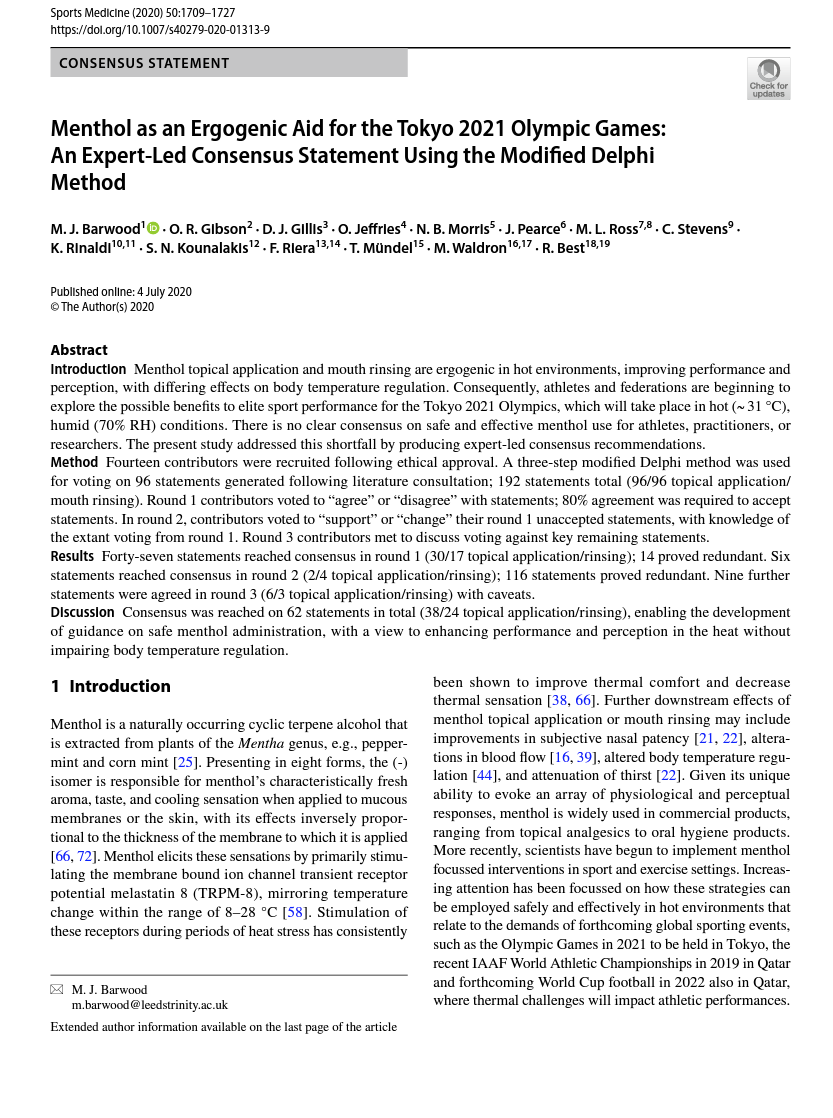 New study: Expert-led consensus statement on the use of Menthol for ...