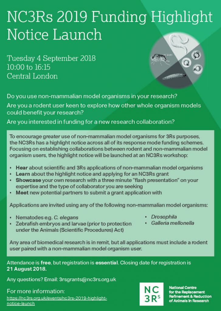 NC3Rs 2019 funding highlight notice – launch event on 4 September 2018 ...