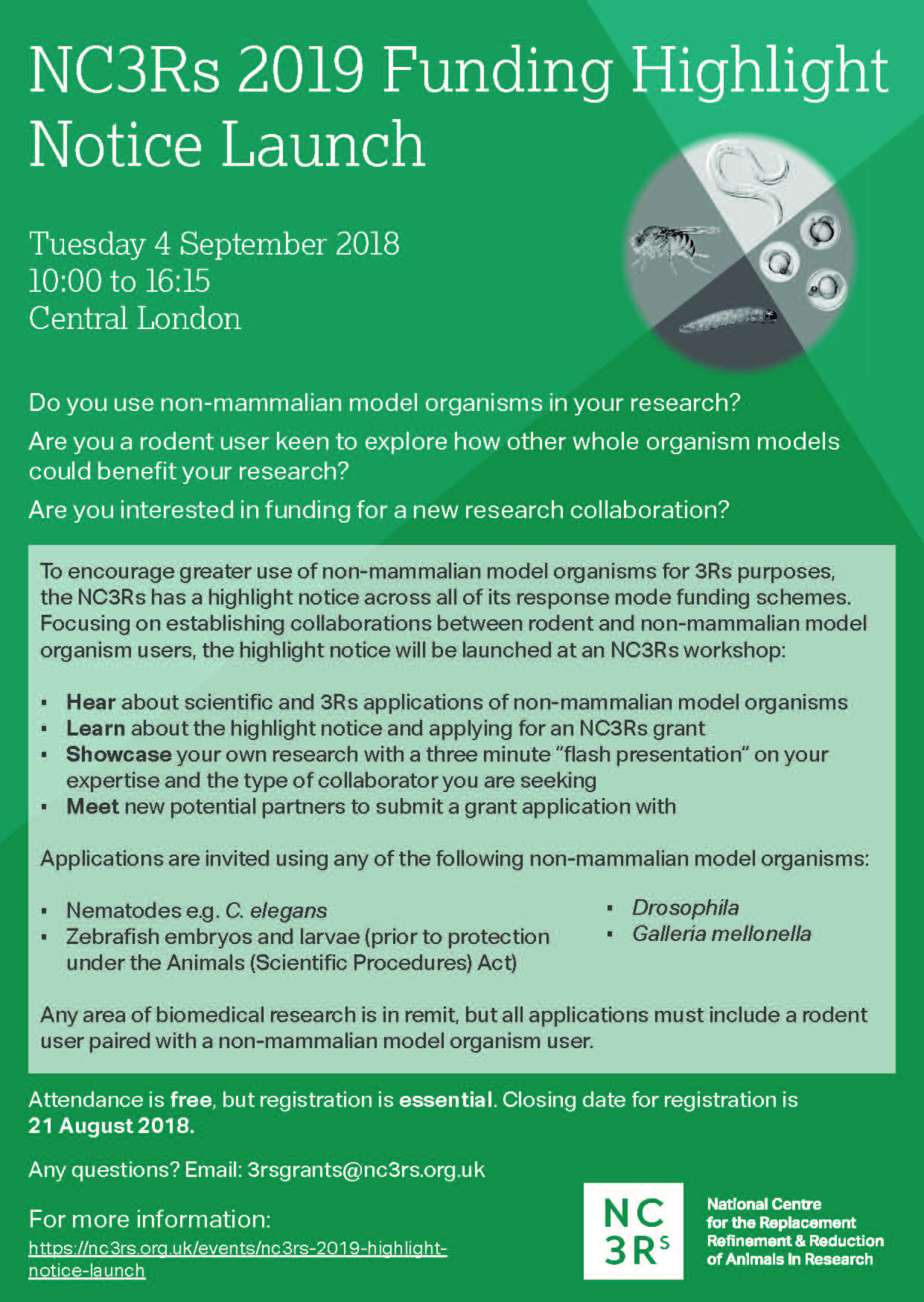 NC3Rs 2019 funding highlight notice – launch event on 4 September 2018 ...