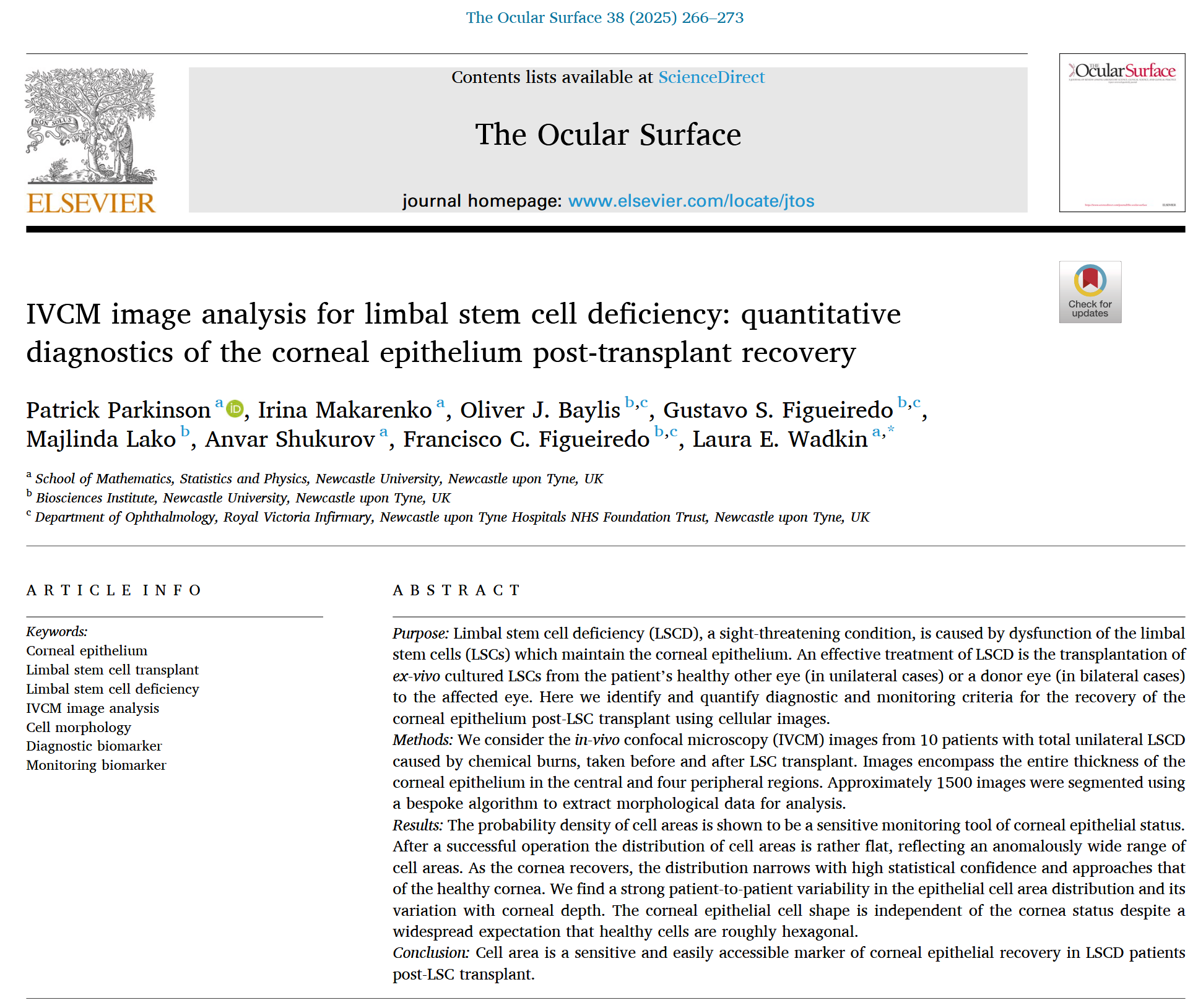 Diagnostic markers for corneal wound healing – new publication ...