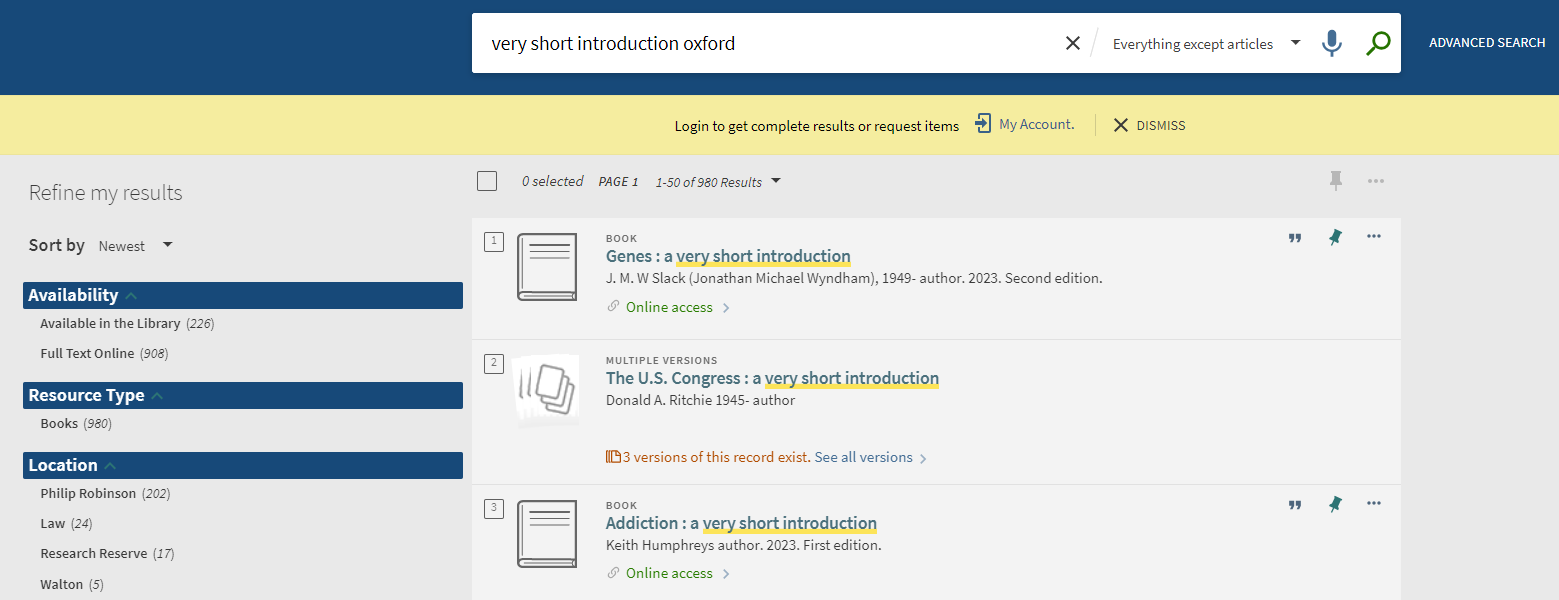 Oxford University Press Very Short Introductions – Library Subject Support